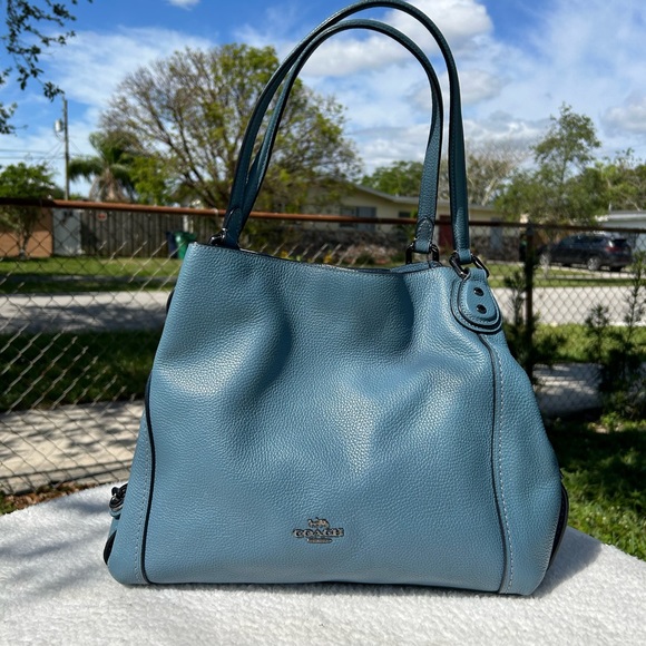 Coach | Bags | Coach Edie 3 Turnlock Blue Pebble Leather Shoulder Bag ...